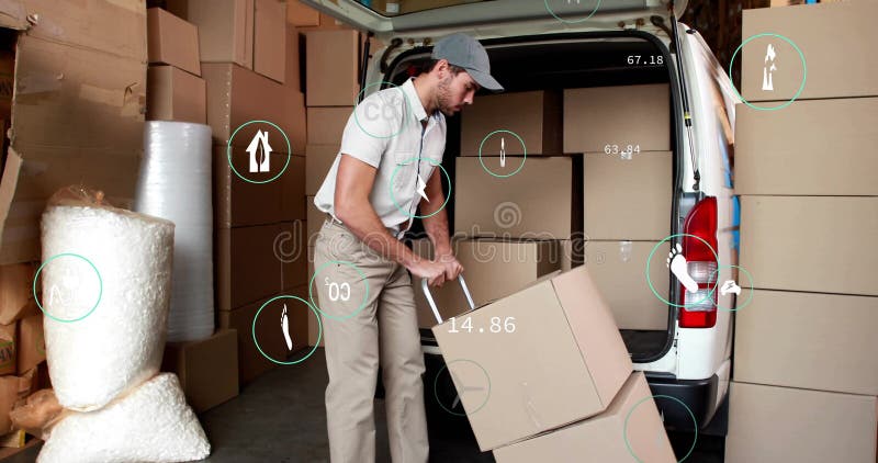 Image of Data Processing and Ecology Icons Over Caucasian Male ...