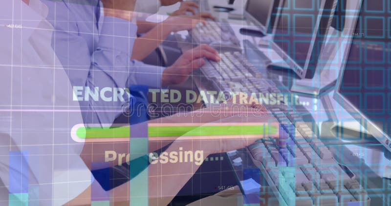 Image of Data Processing and Encrypted Data Over Hands of Diverse Call ...