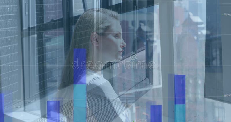 Image of Data Processing Financial Data and Computer Server Over ...