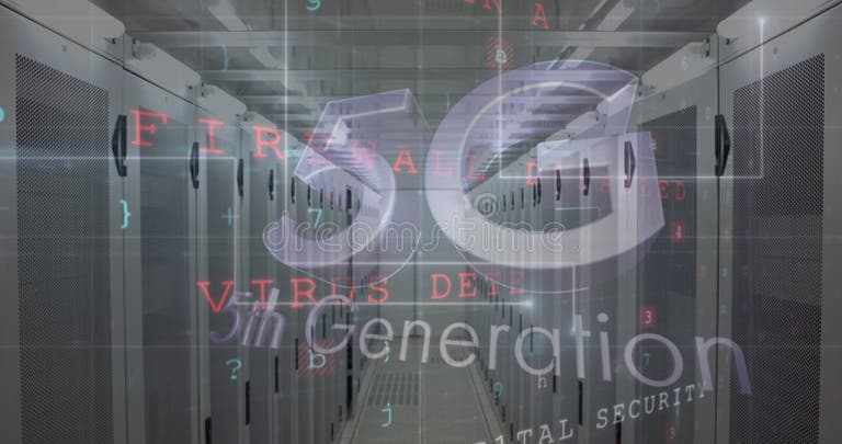 Image of Data Processing and 5g 5th Generation Text Over Server Room Stock Photo - Image of ...