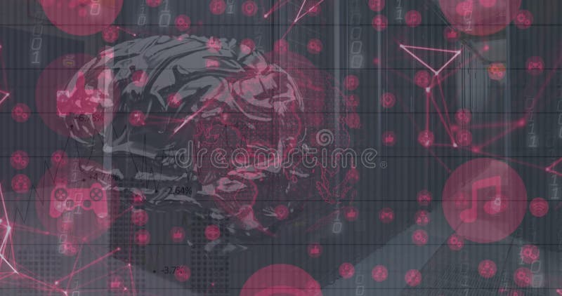 Image of Data Processing and Globe with Brain Over Server Room Stock ...