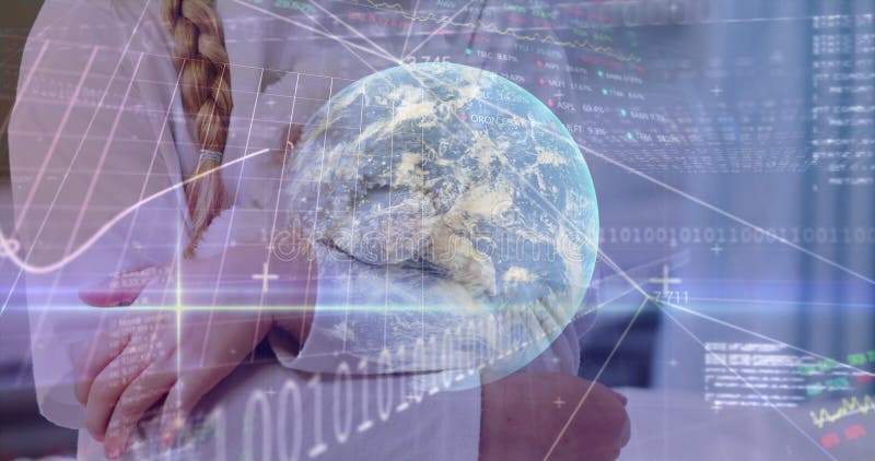 Image of Data Processing and Globe Over Caucasian Girl with Teddy Bear Stock Photo - Image of ...