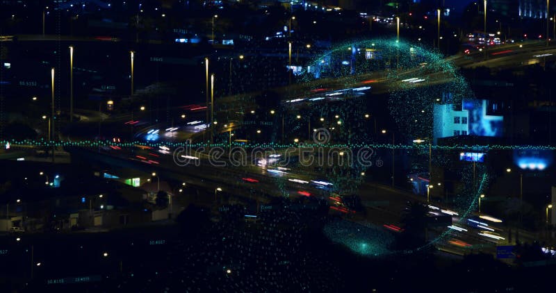 Image of Data Processing and Globe Over City at Night Stock Photo ...