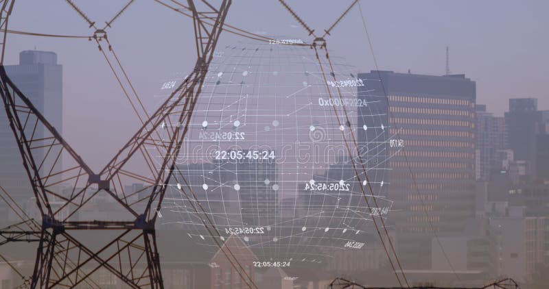 Image of Data Processing and Globe Over Pylons Stock Illustration ...