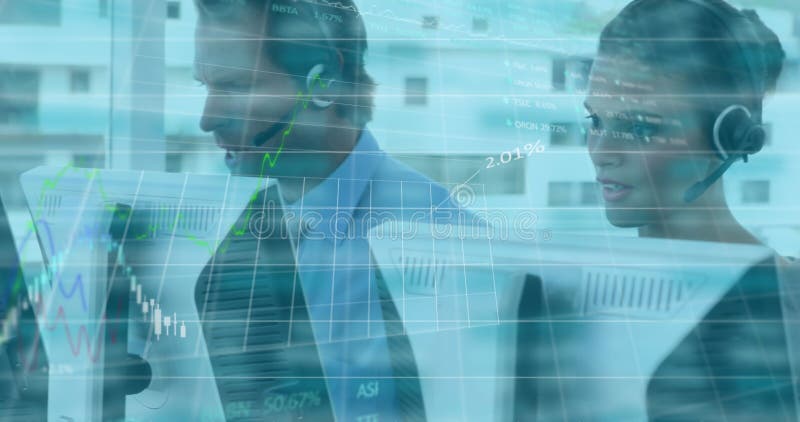 Image of Data Processing, Graphs Appearing on a Grid Over a Multi ...