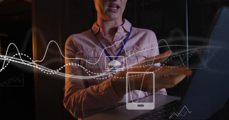 Image of Data Processing and Graphs Over Diverse Woman and Man Working ...