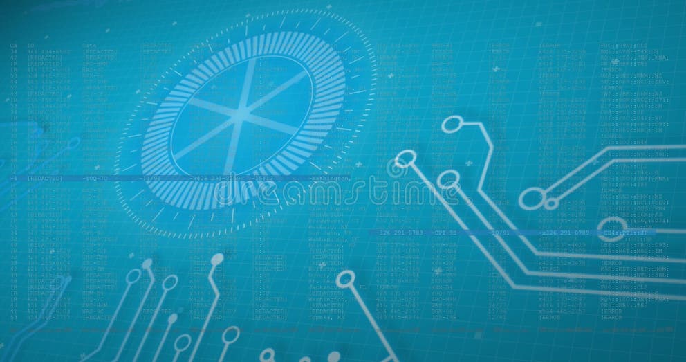 Image of Data Processing and Integrated Circuit on Blue Digital Screen ...