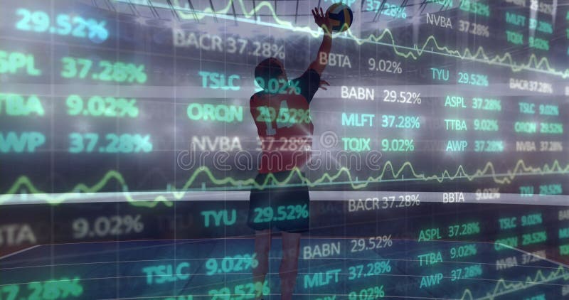 Image of Data Processing on Interface Over Male Volleyball Player in ...