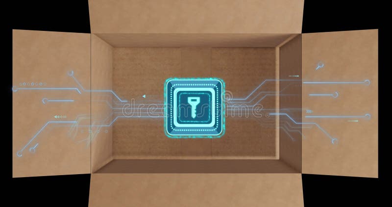 Image of Data Processing and Key Icon with Circuit Board Over Cardboard ...