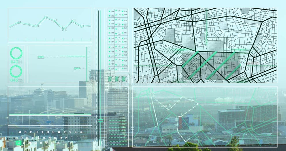 Image of Data Processing and Map Over City Stock Photo - Image of ...