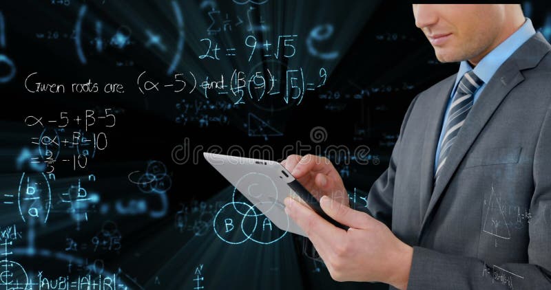 Image of Data Processing and Mathematical Equations Over Businessman Using Tablet Stock Image ...