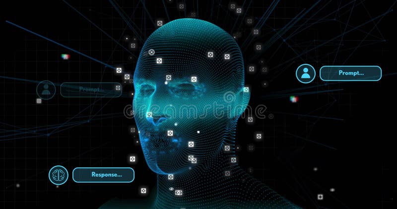 Image of Data Processing and Media Icons Over Digital Human Spinning ...