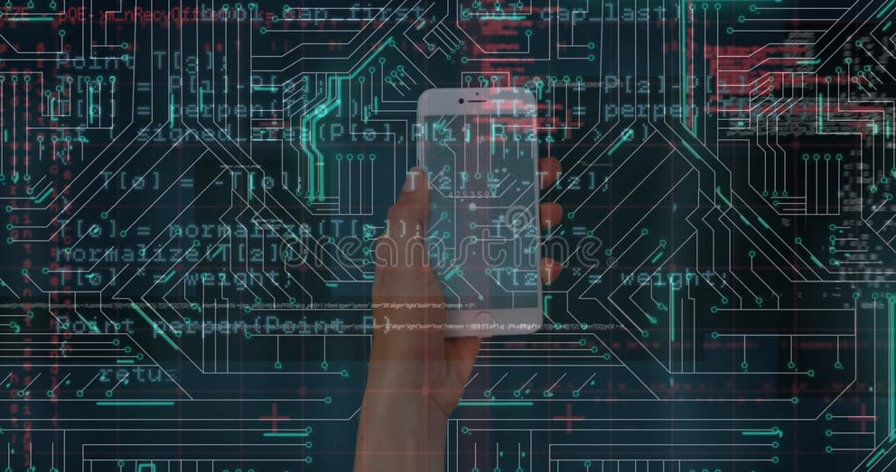 Image of Data Processing and Microprocessor Connections Over Hand ...