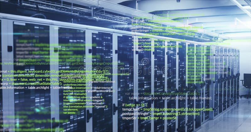 Image of Data Processing and Mosaic Squares Against Computer Server ...