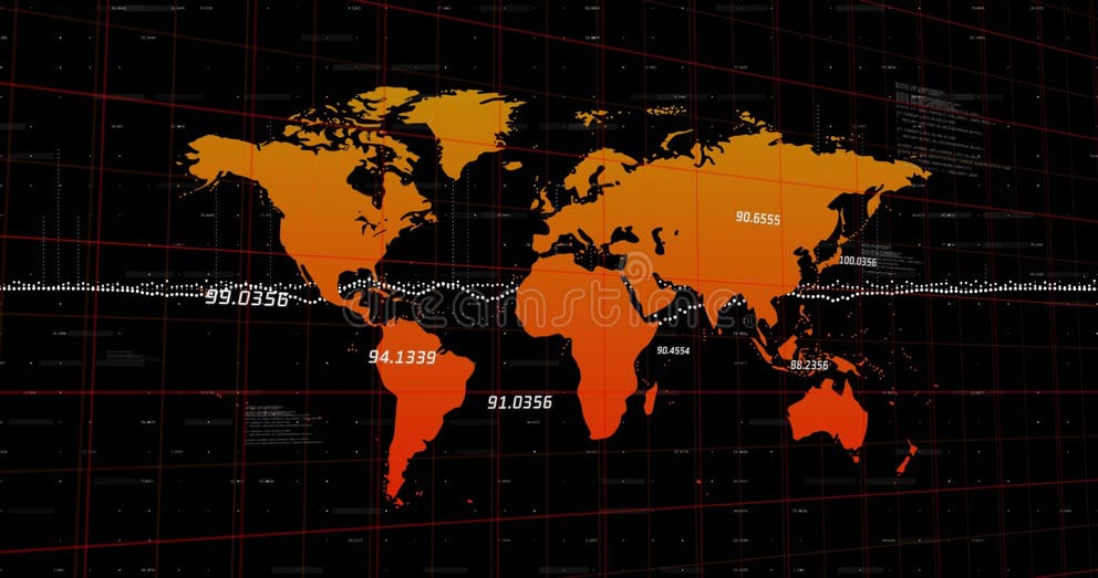 Image of Data Processing and Numbers Changing Over Grid and World Map Stock Illustration ...
