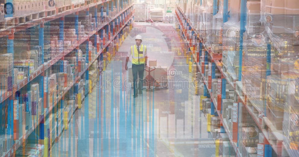 Image of Data Processing One Man Working in Warehouse Stock Image ...