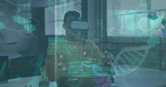 Image of Data Processing Over African American Businessman Using Vr ...