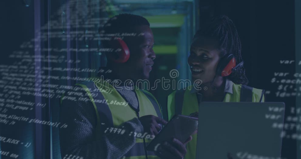 Image of Data Processing Over African American Couple Server Room ...