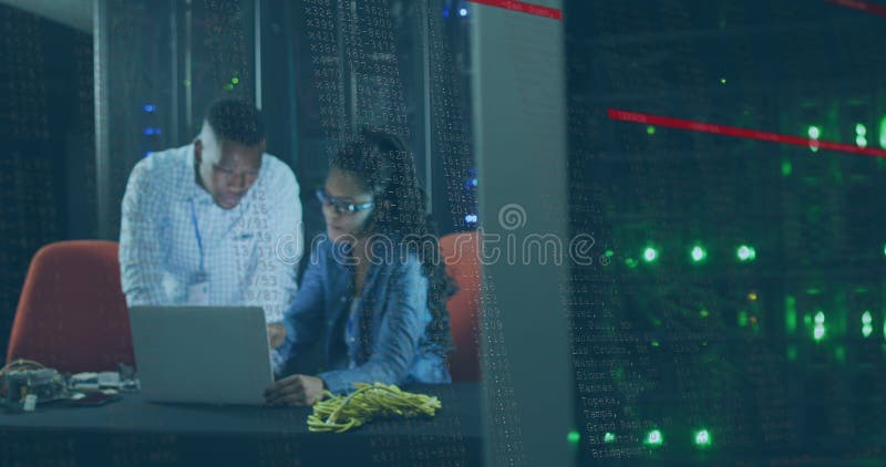 Image of Data Processing Over African American Couple Server Room ...