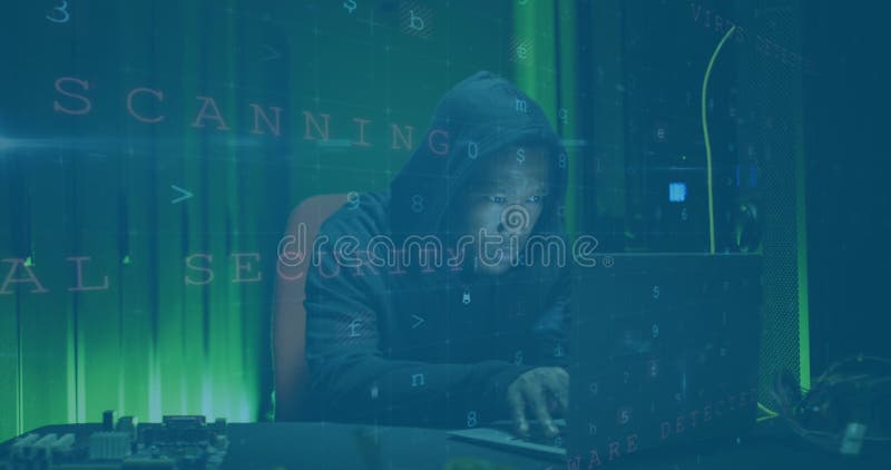 Image of Data Processing Over African American Male Hacker Stock Photo ...