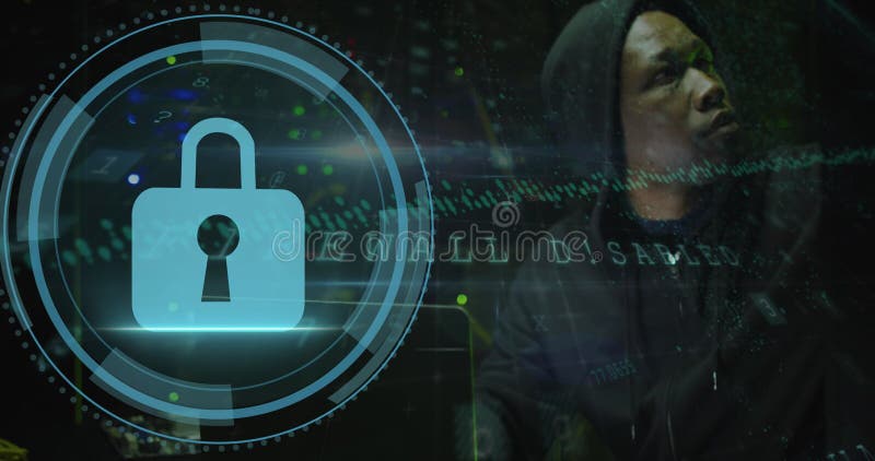 Image of Data Processing Over African American Male Hacker in Server ...