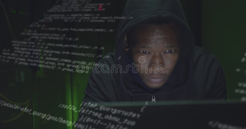 Image of Data Processing Over African American Male Hacker in Server ...