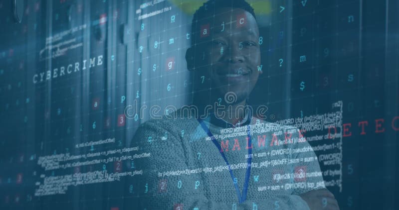 Image of Data Processing Over African American Male Server Room Worker ...