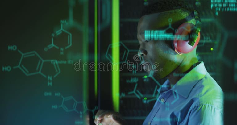 Image of Data Processing Over African American Male Server Room Worker ...