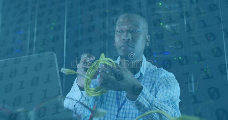 Image of Data Processing Over African American Male Server Room Worker ...