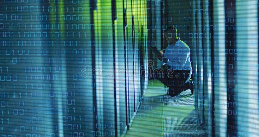 Image of Data Processing Over African American Male Worker in Server ...