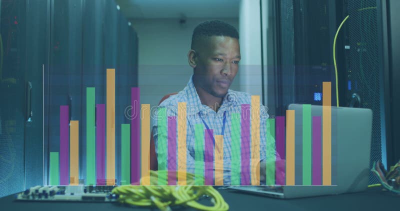 Image of Data Processing Over African American Male Worker in Server ...