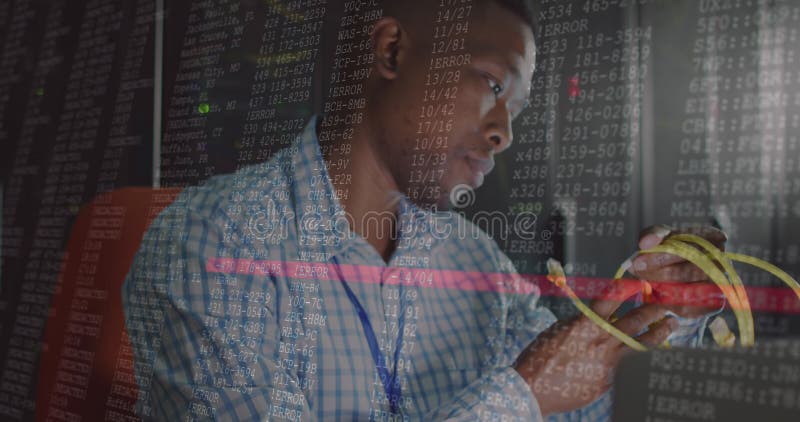 Image of Data Processing Over African American Male Worker in Server ...