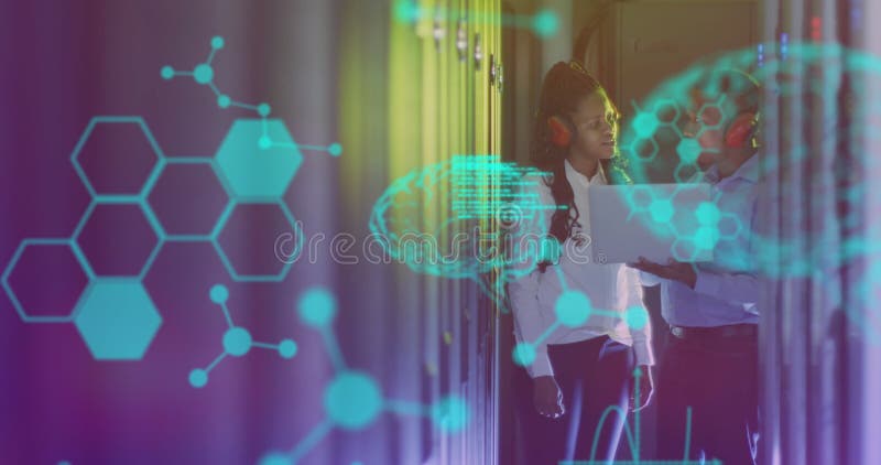 Image of Data Processing Over African American Workers in Server Room ...