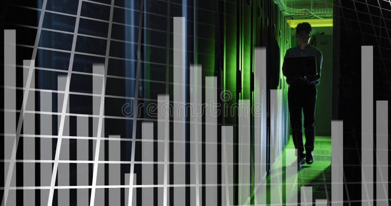 Image of Data Processing Over Asian Male Worker in Server Room Stock ...