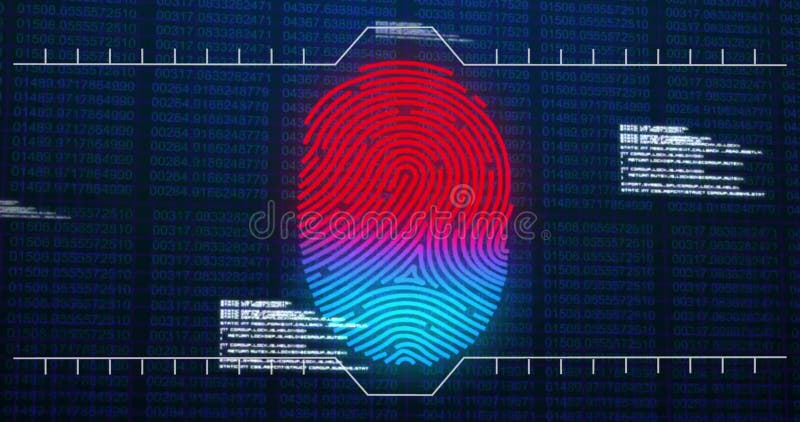 Image of Data Processing Over Biometric Fingerprint on Dark Background Stock Illustration ...