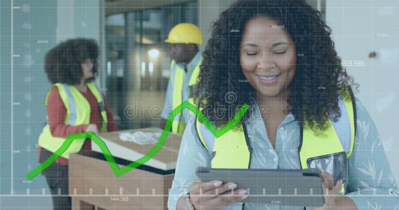 Image of Data Processing Over Biracial Female Engineer in Hi Vis Vest ...