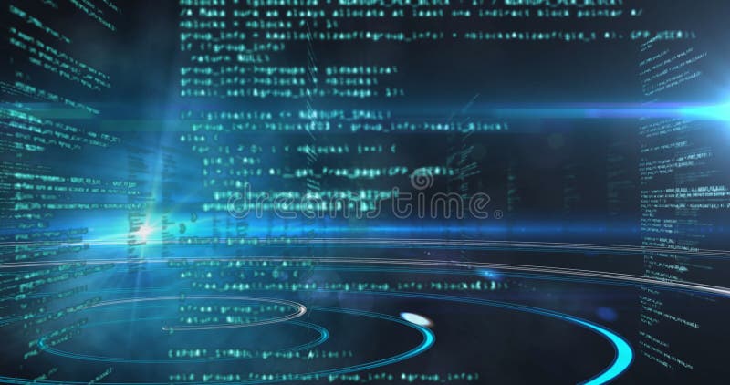 Image of Data Processing Over Blue Glowing Light Trails Stock ...