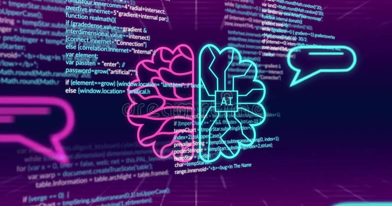 Image of Data Processing Over Brain with Ai Chat Stock Illustration ...