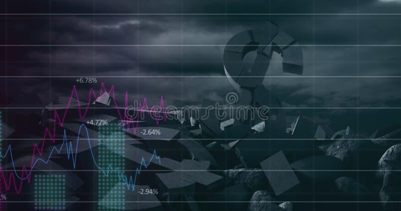 Image of Data Processing Over Broken Dollar Symbols and Dark Clouds ...