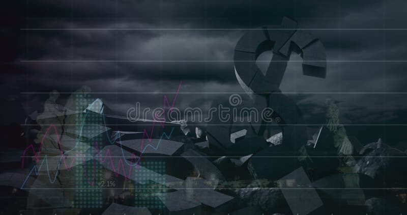 Image of Data Processing Over Broken Dollar Symbols and Dark Clouds ...