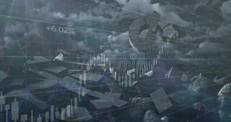 Image of Data Processing Over Broken Dollar Symbols and Storm Stock ...