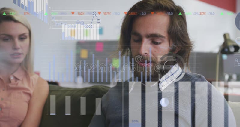 Image of Data Processing Over Caucasian Business People in Office Stock ...