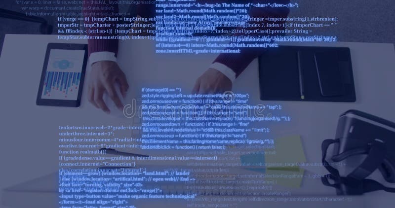 Image of Data Processing Over Caucasian Businessman at Desk Stock Photo ...