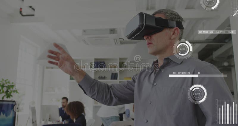 Image of Data Processing Over Caucasian Businessman Using Vr Headset ...