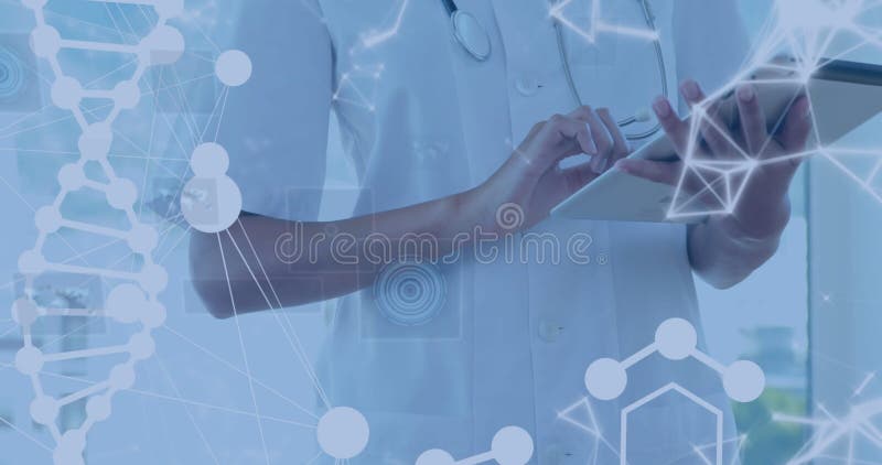 Image of Data Processing Over Caucasian Female Doctor with Tablet Stock ...