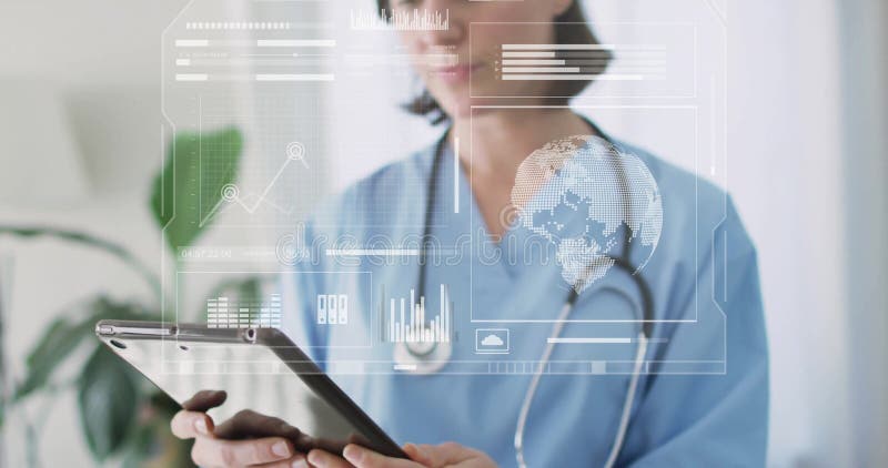 Image of Data Processing Over Caucasian Female Doctor Using Tablet ...