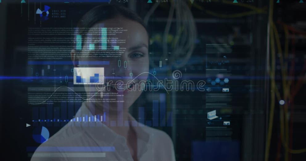 Image of Data Processing Over Caucasian Female it Engineer with Laptop by Computer Server Stock ...