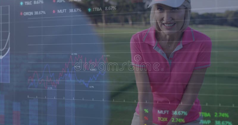 Image of Data Processing Over Caucasian Female Golf Player Stock Photo ...