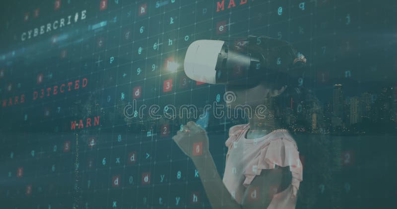 Image of Data Processing Over Caucasian Girl with Vr Headset Stock ...