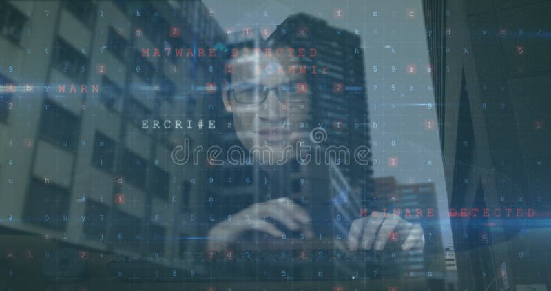 Image of Data Processing Over Caucasian Hacker Stock Image - Image of ...
